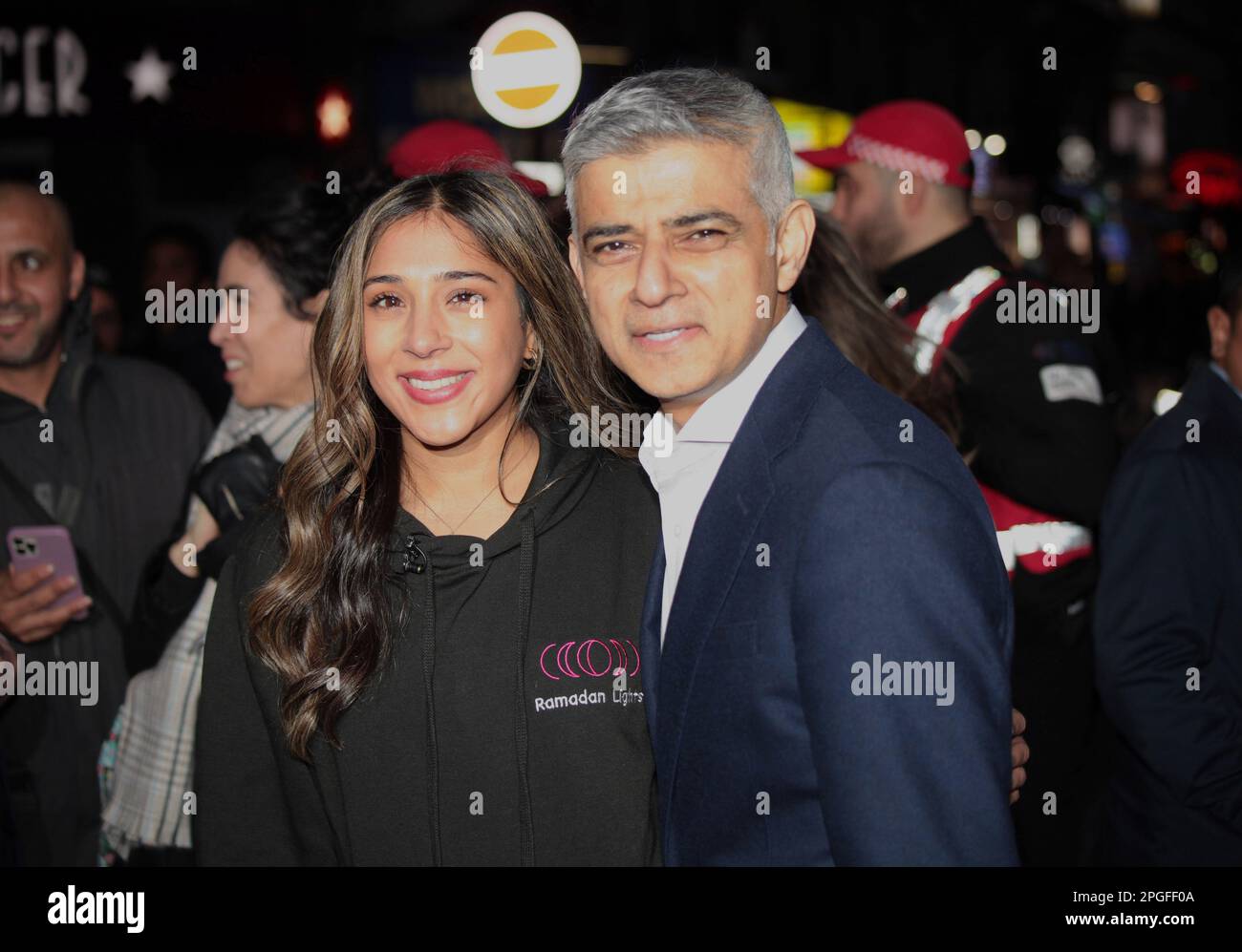 London, UK. Mayor of London Sadiq Khan with Aisha Desai as he turns on ...