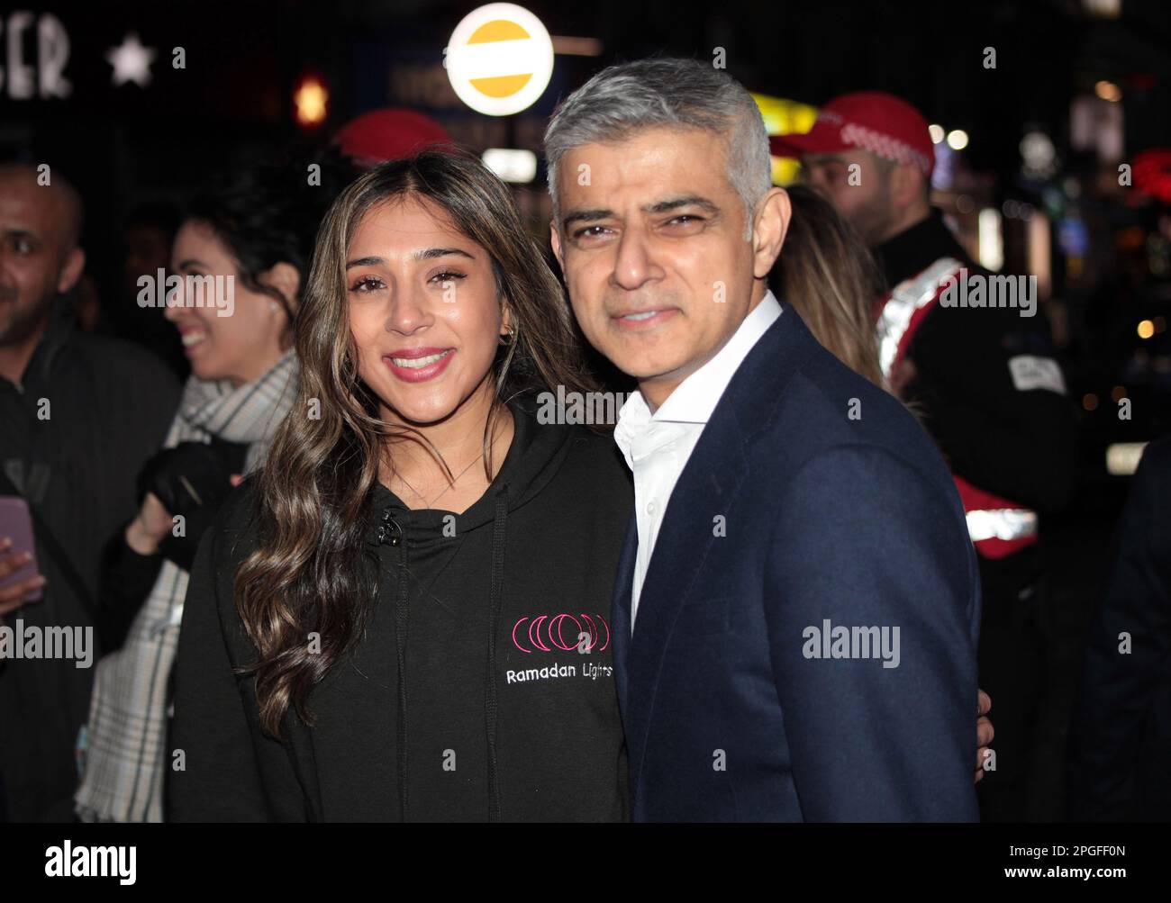 London, UK. Mayor of London Sadiq Khan with Aisha Desai as he turns on ...