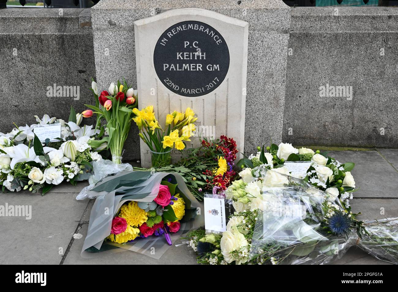 London, UK. Floral tributes were left at the memorial to PC Keith ...