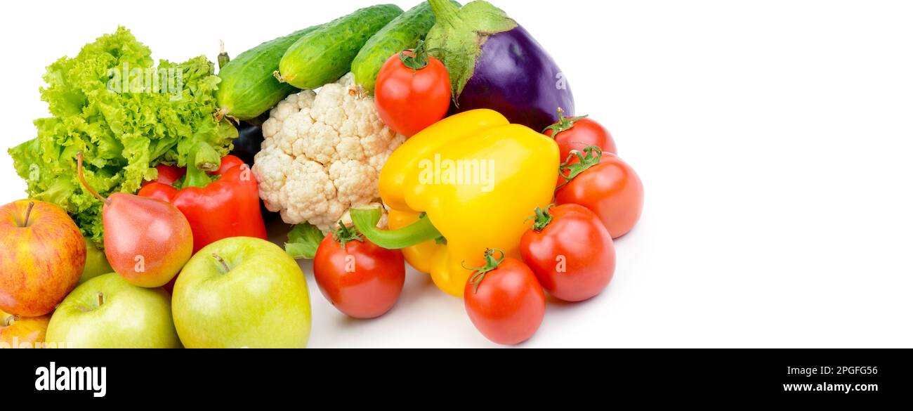 Fruits and vegetables isolated on a white background. Healthy food ...