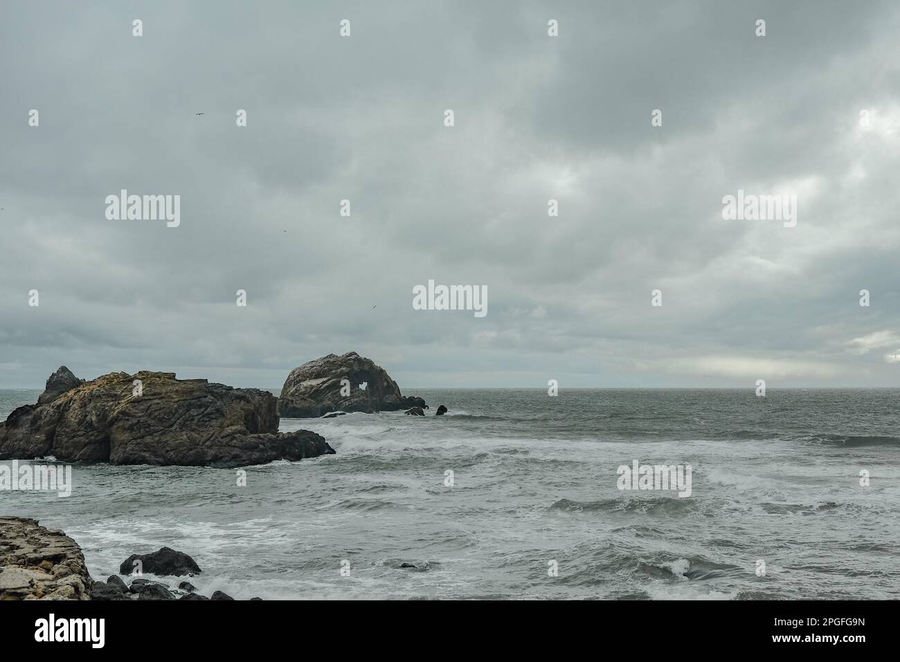 A general view of the Sutro Baths ruins perched on the rocky shoreline ...