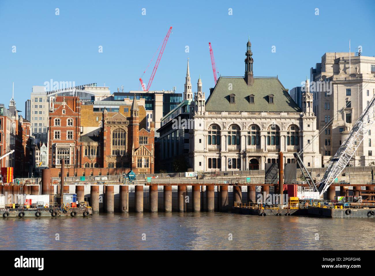 Thames Tideway Tunnel under construction at Blackfriars Bridge, London ...