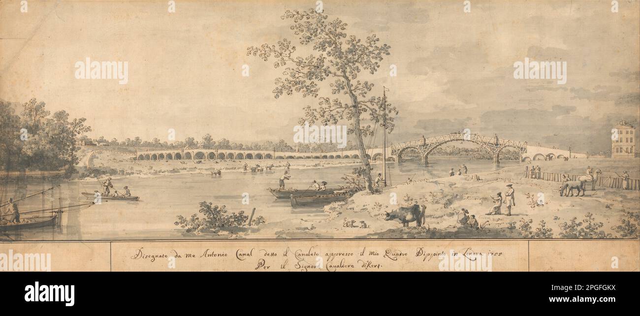 Old Walton Bridge seen from the Middlesex Shore 1755 by Giovanni ...