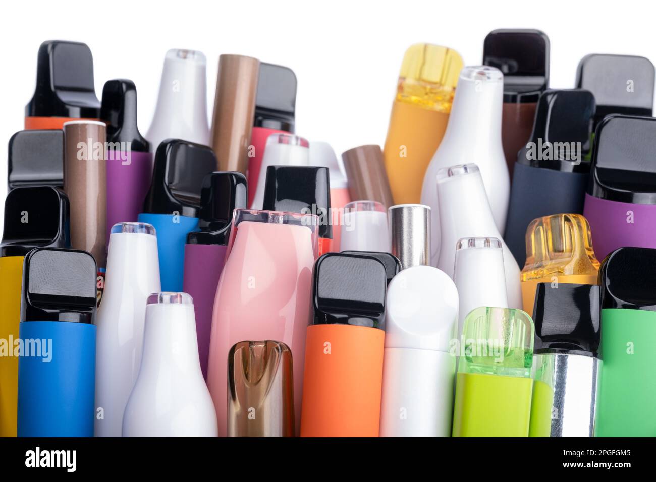 Synthetic nicotine concept. Various disposable electronic cigarettes ...