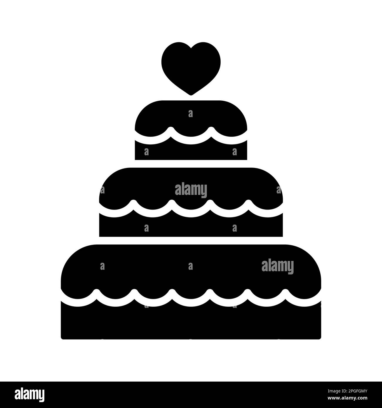 Stacked wedding cake dessert with heart topper isolated glyph icon ...