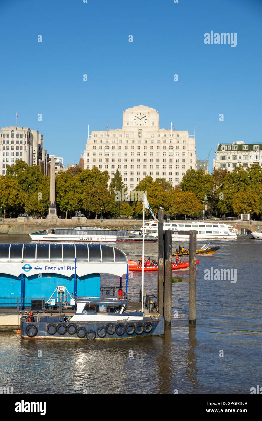 Festival Pier with Shell Mex House behind, South Bank, London UK Stock ...
