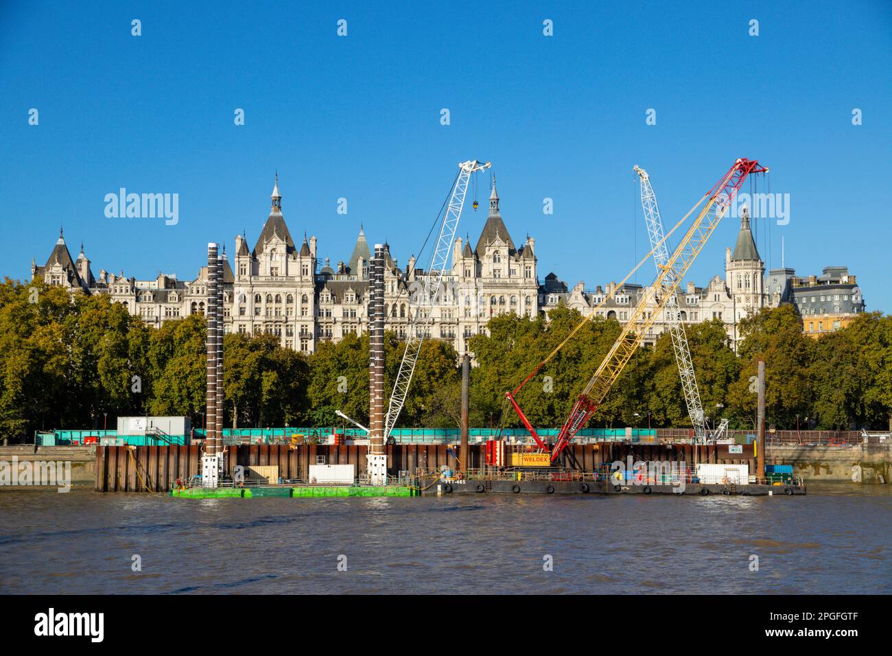 Thames Tideway Tunnel under construction at Victoria Embankment, London ...