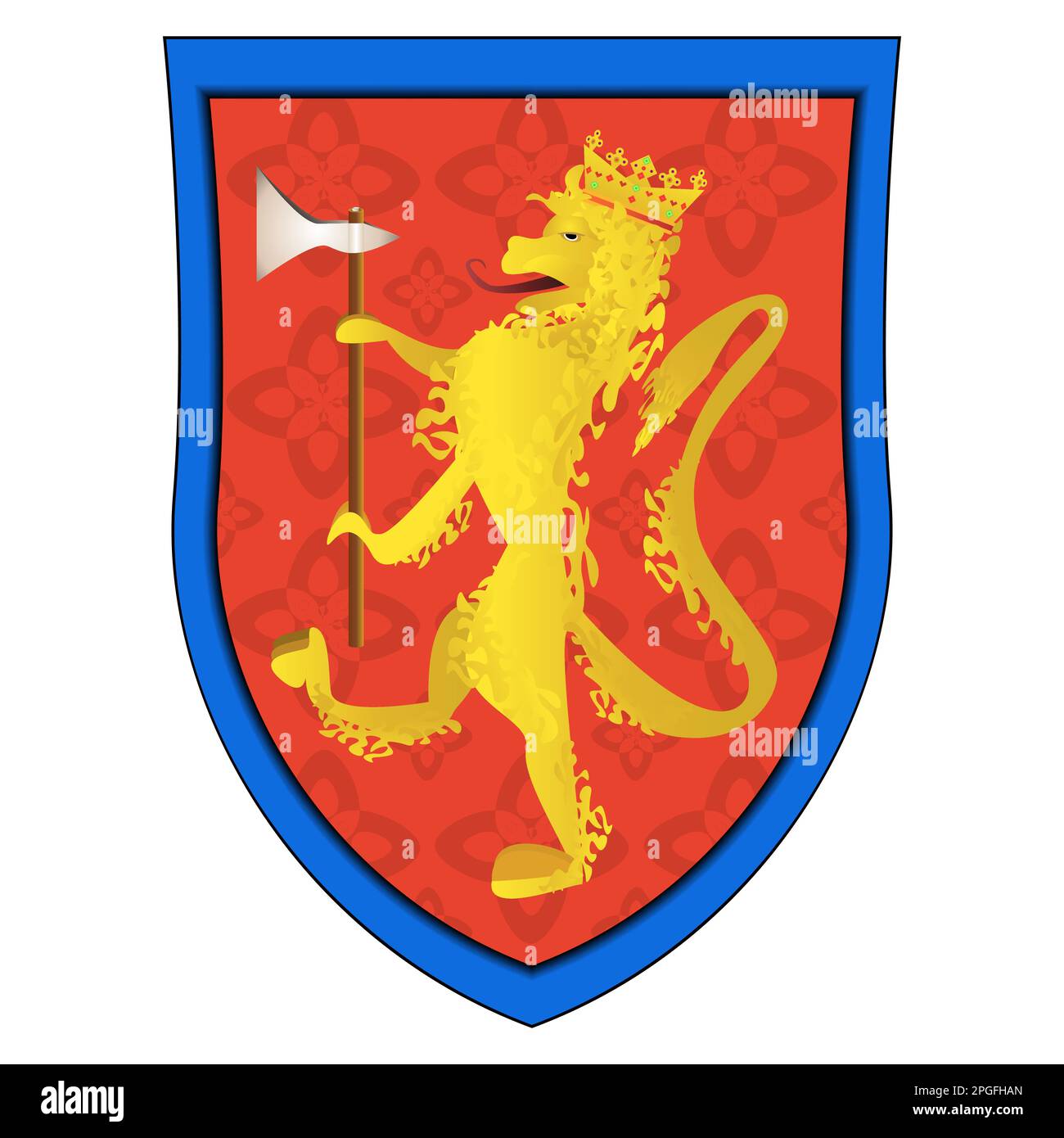 Crowned Lion With Axe Coat Of Arms In Realistic Style Classic Royal