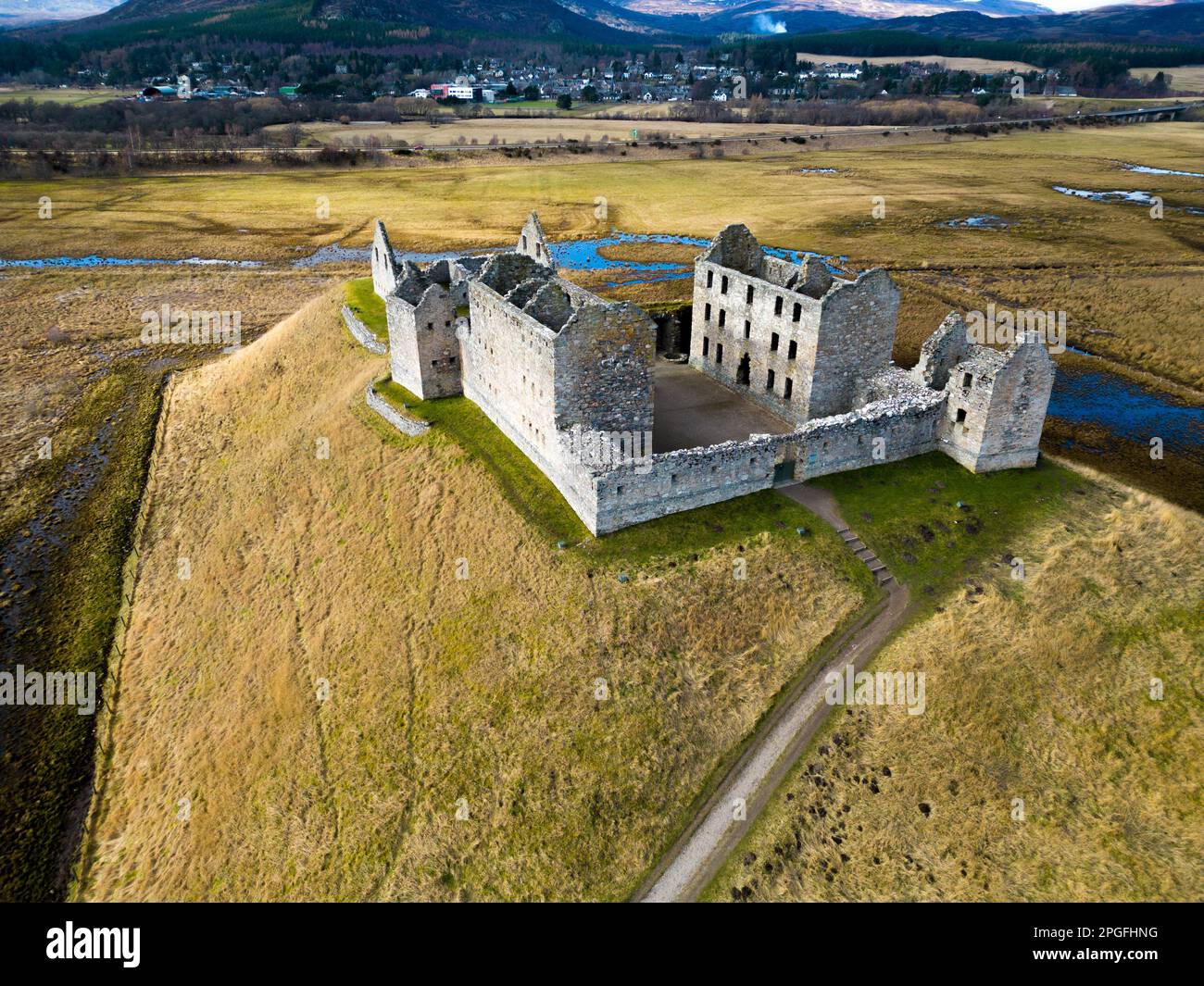 A large Ruthven Barracks castle situated on a hilltop surrounded by ...