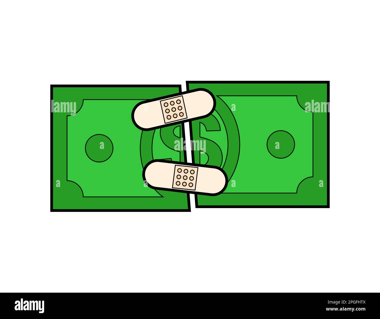 Dollar with band-aid. Torn money. Money treatment concept Stock Vector ...