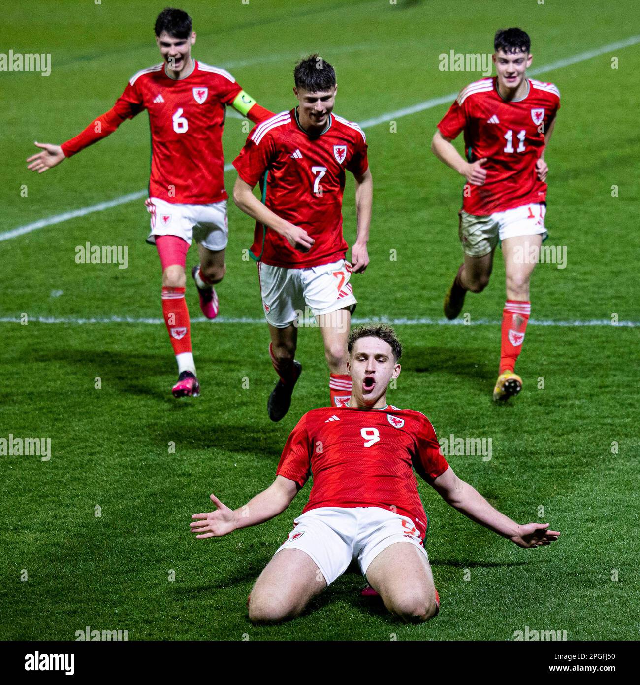 Newport, UK. 22nd Mar, 2023. Iwan Morgan of Wales celebrates scoring ...