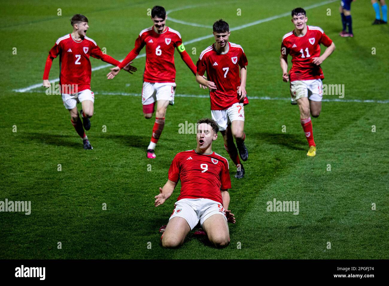 Newport, UK. 22nd Mar, 2023. Iwan Morgan of Wales celebrates scoring ...