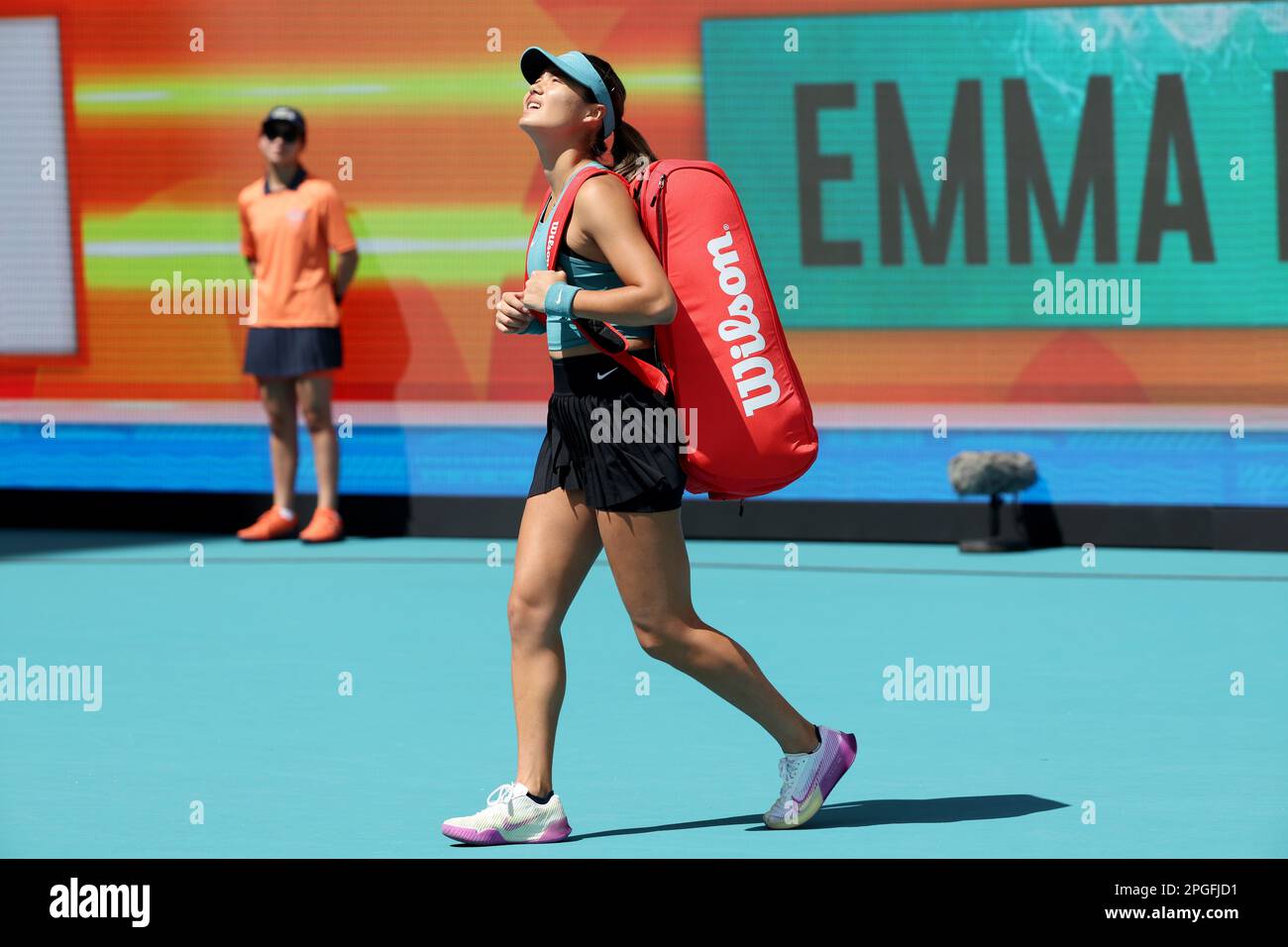 MIAMI GARDENS, FLORIDA - MARCH 22: Bianca Andreescu of Canada defeats Emma Raducanu of Great ...