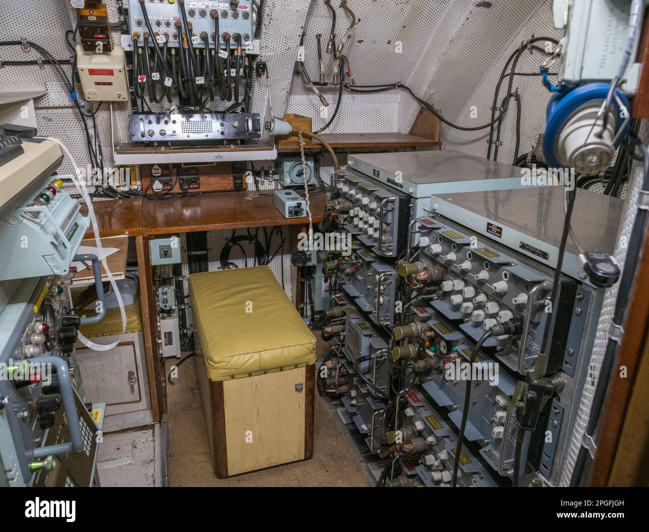Radio room inside HMS Ocelot in the Historic Dockyard Chatham, Kent, UK ...