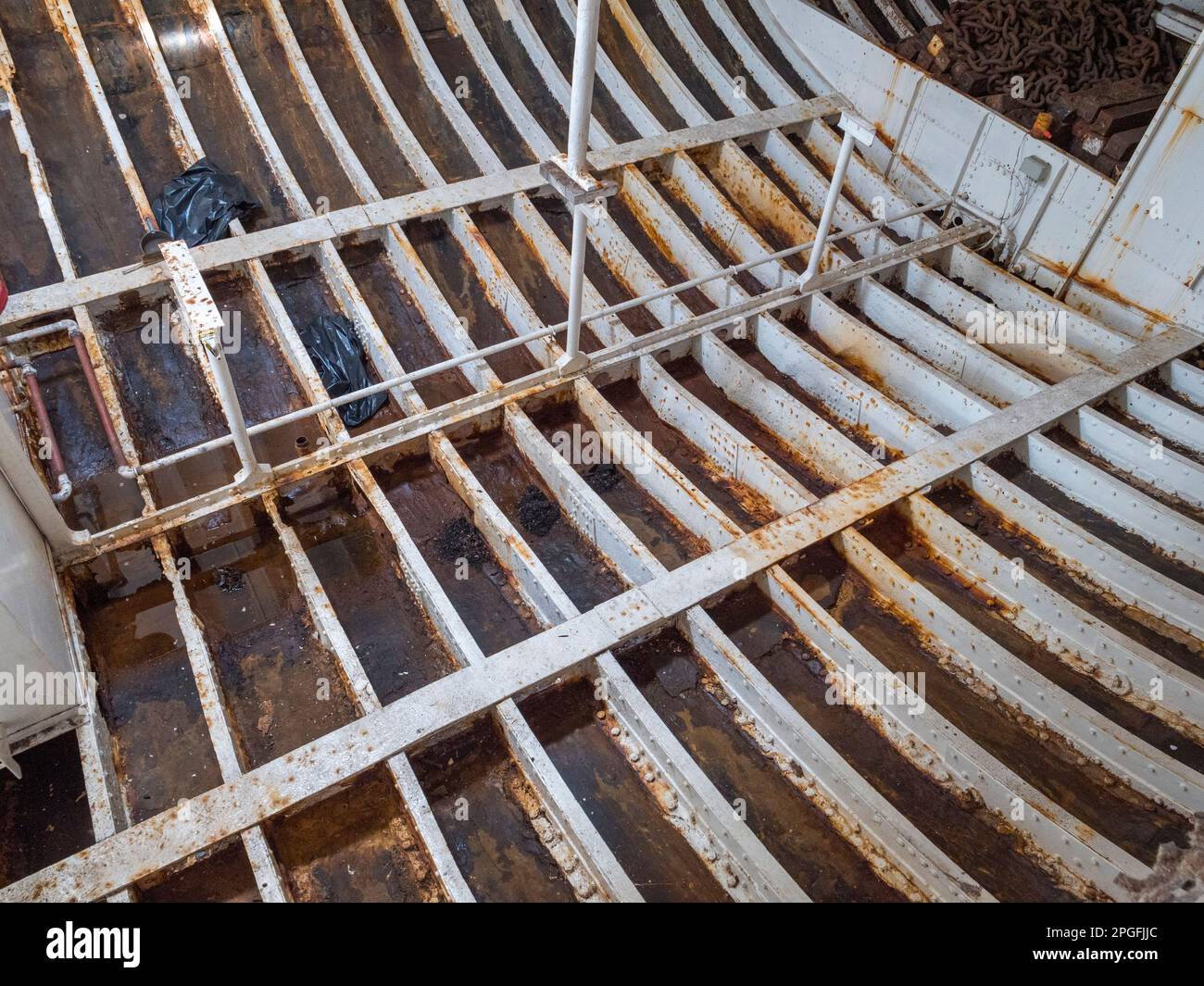 View of the internal streuts of the hull on HMS Gannet, a Victorian ...