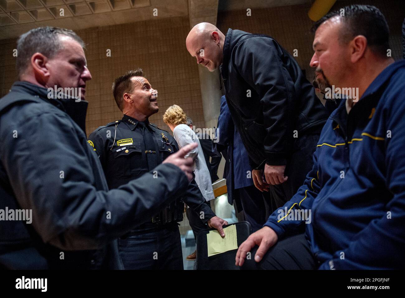 Genesee County Sheriff Christopher Swanson, center left, welcomes ...