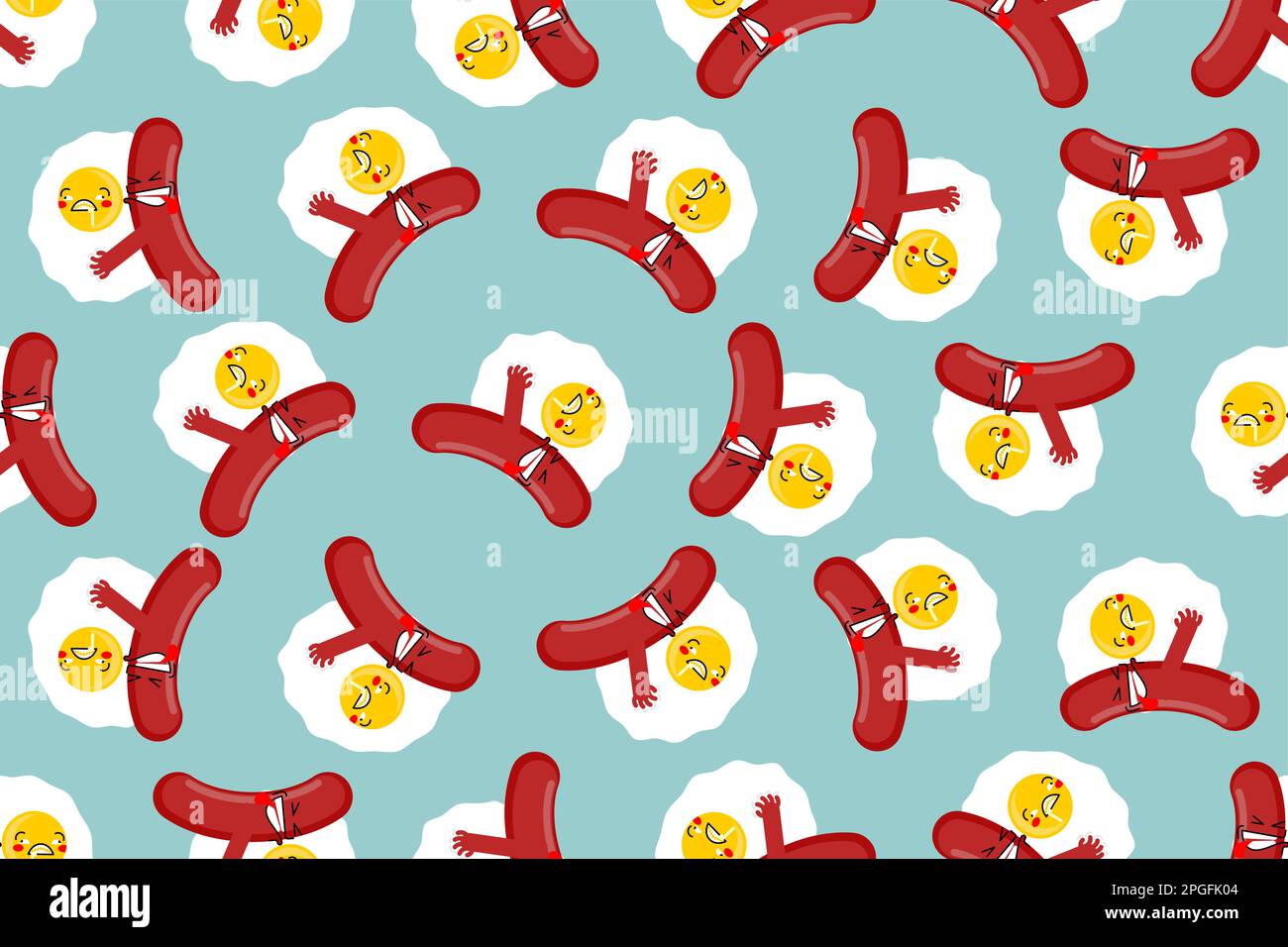 Egg and sausage love pattern seamless. Fried egg and bacon background ...
