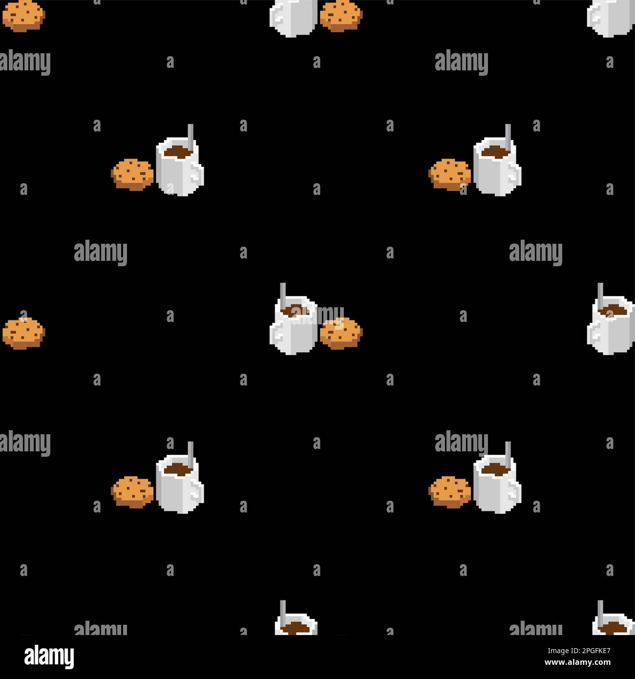 Cup of coffee and cookies pixel art pattern seamless. 8 bit food ...