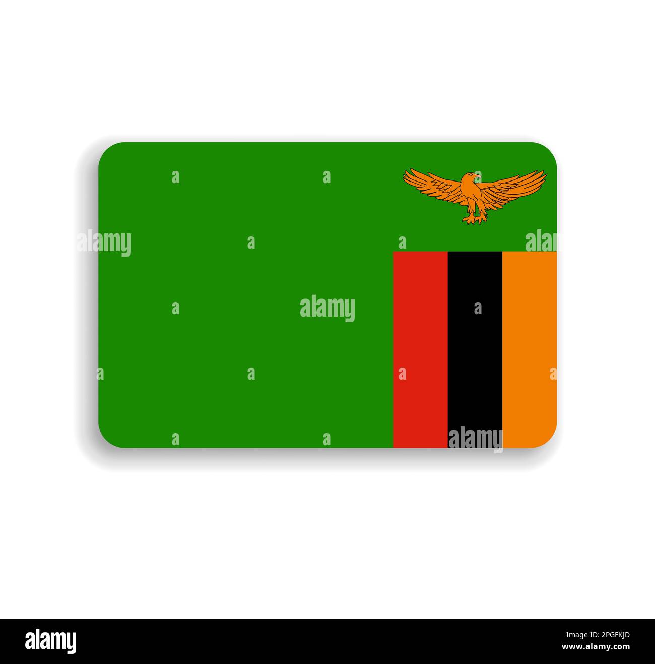 Zambia flag - flat vector rectangle with rounded corners and dropped shadow Stock Vector Image ...