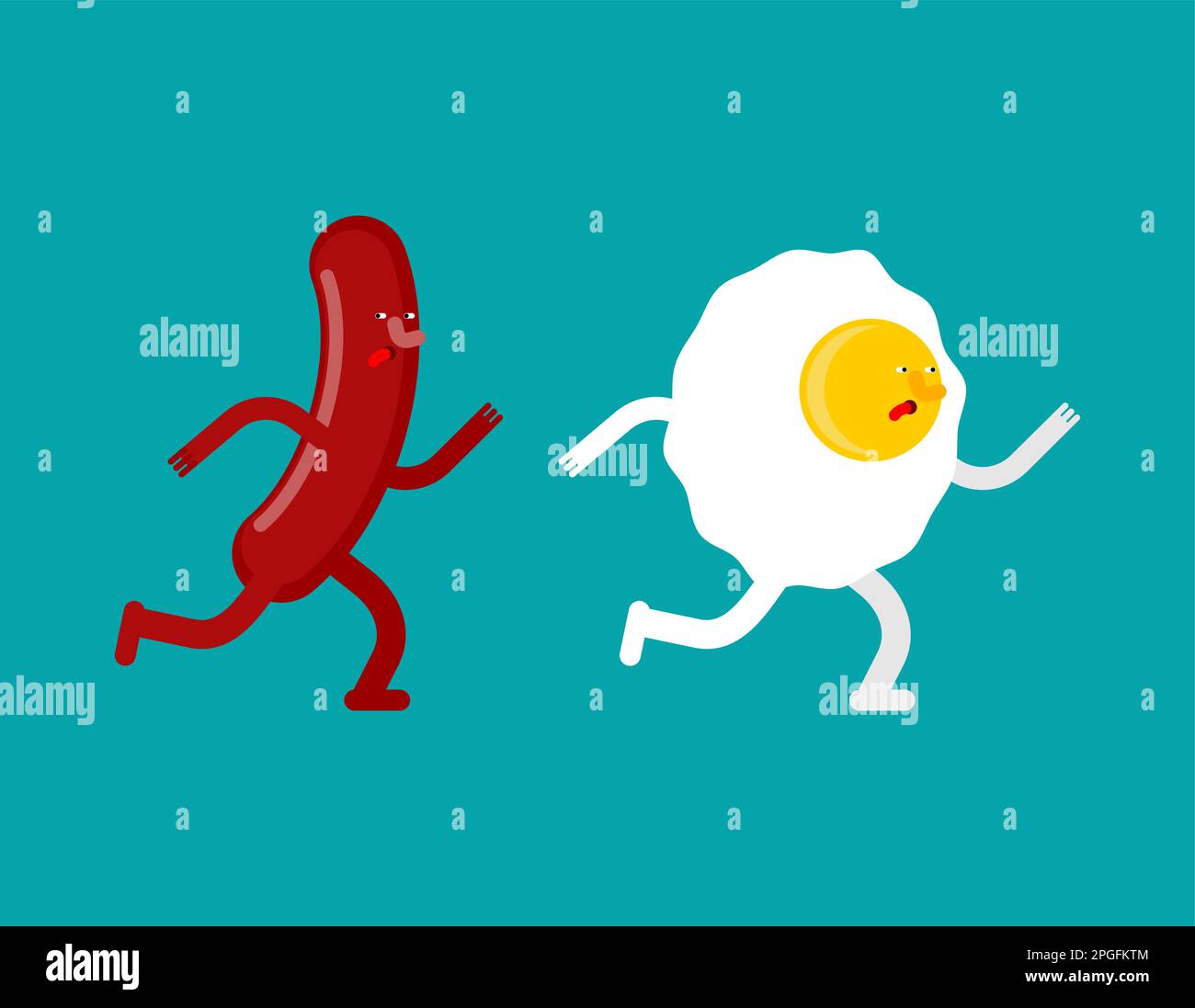 Egg and sausage love cartoon isolated. Fried egg and bacon. breakfast ...