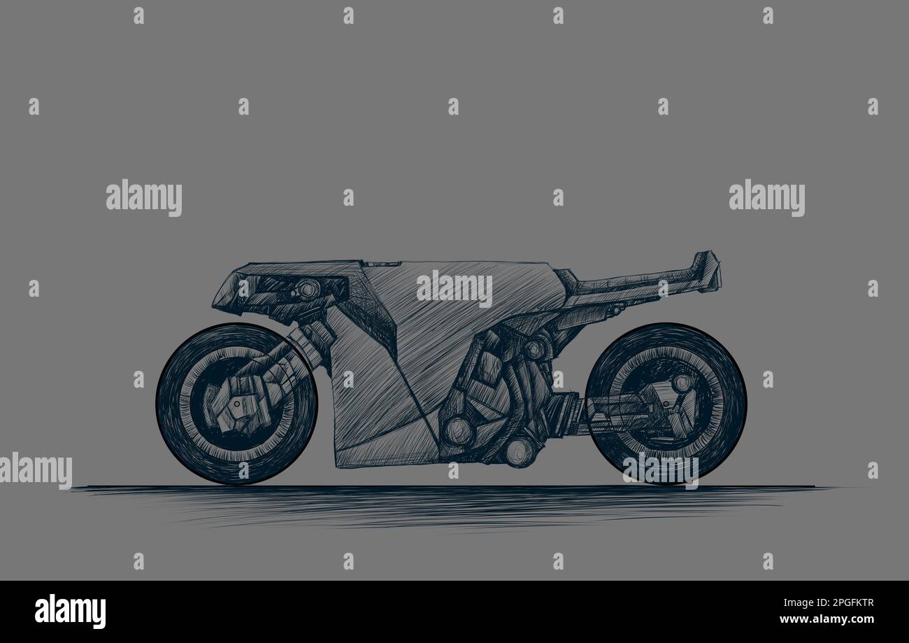 concept electric motorcycle, sketch - digital painting Stock Photo - Alamy
