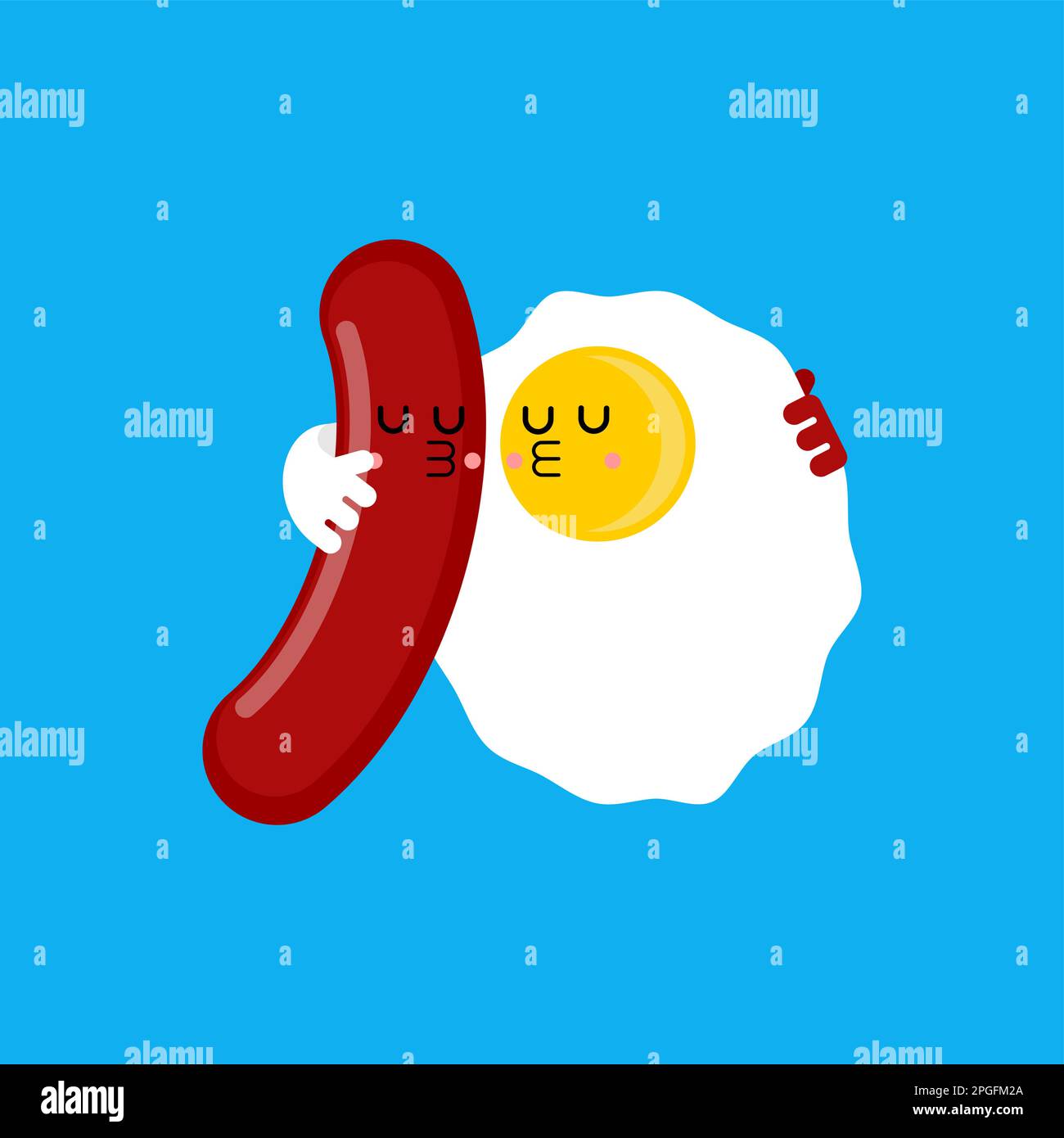 Egg and sausage love cartoon isolated. Fried egg and bacon. breakfast ...