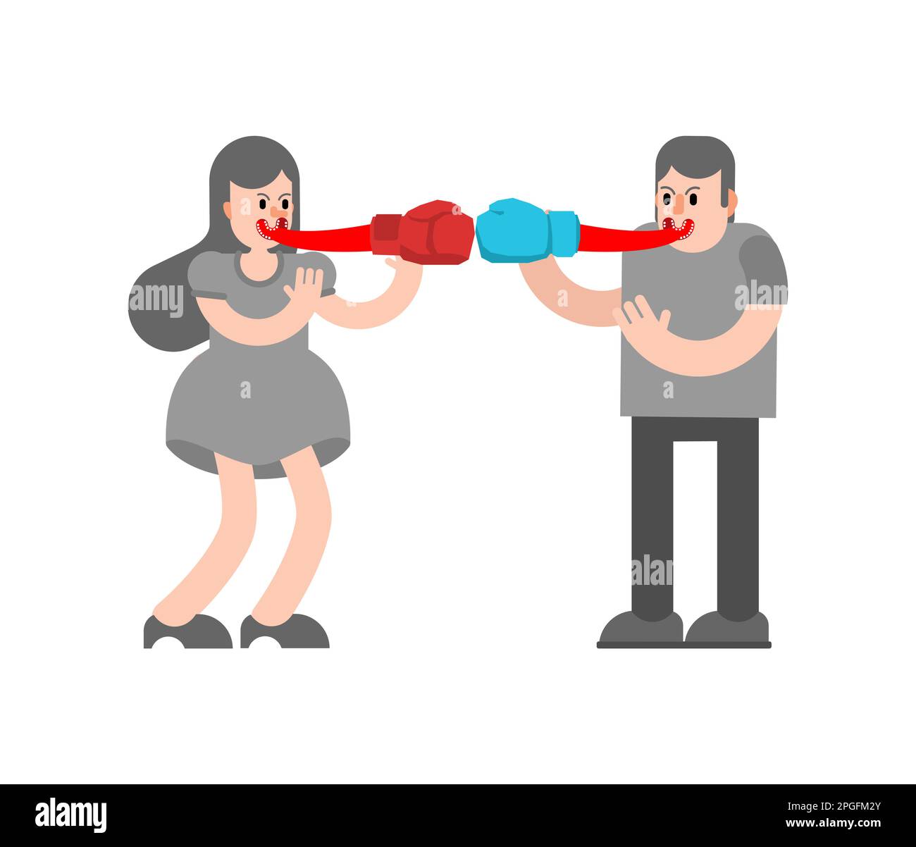 Couple quarrel. Tongue is like boxing glove. Hitting with words ...