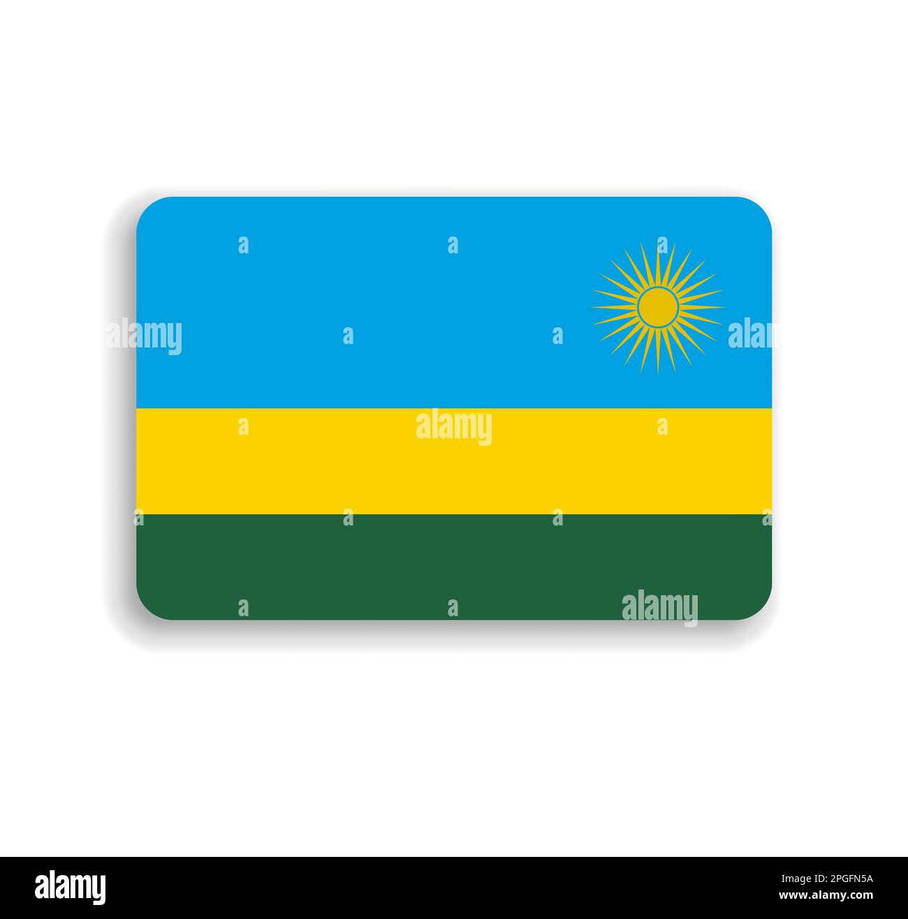 Rwanda flag - flat vector rectangle with rounded corners and dropped shadow Stock Vector Image ...