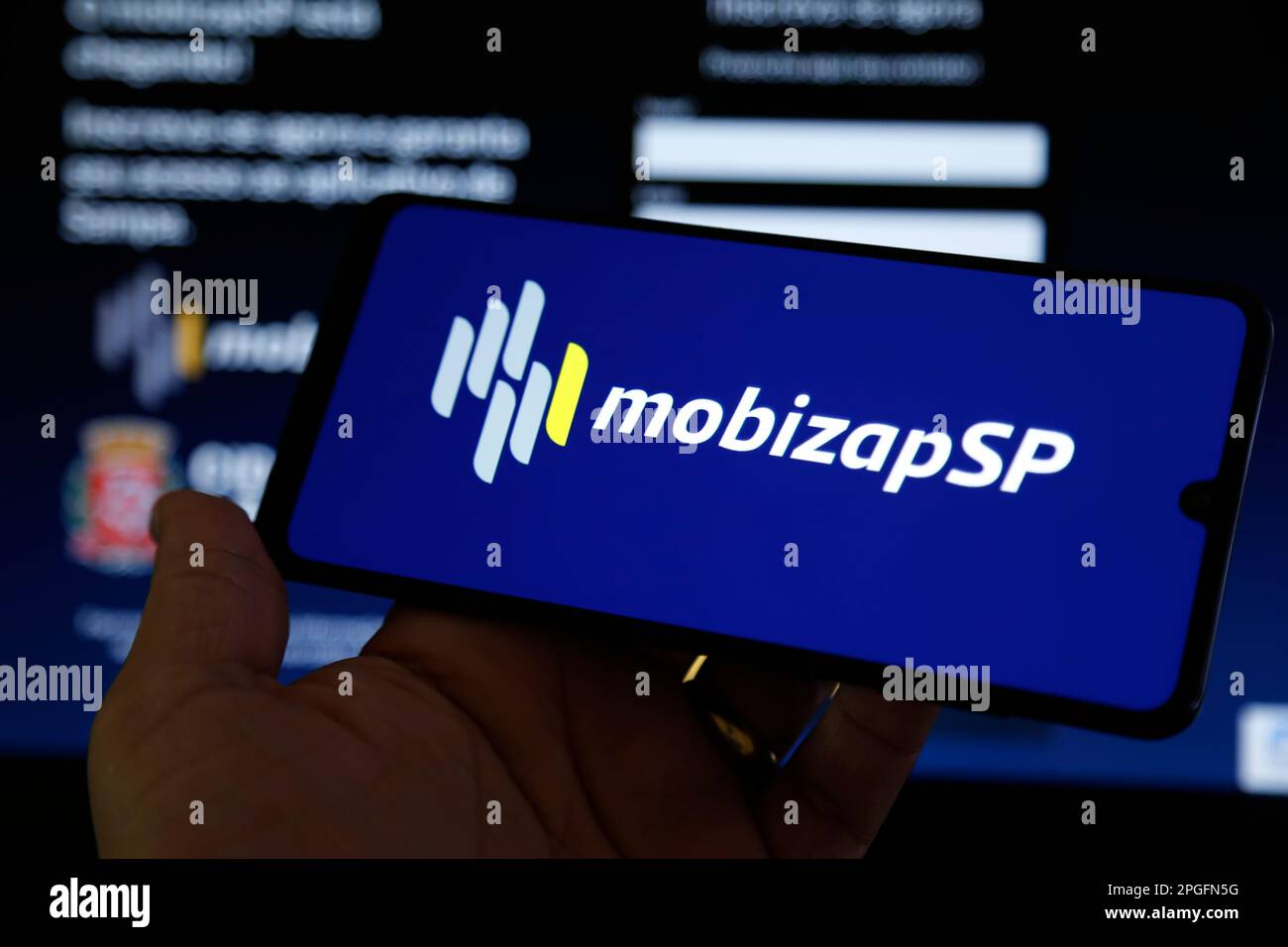 Sao Paulo, Brazil - March 22, 2023: Screen of the Mobizapsp application ... Sao Paulo, Brazil - March 22, 2023: Screen of the Mobizapsp application ...