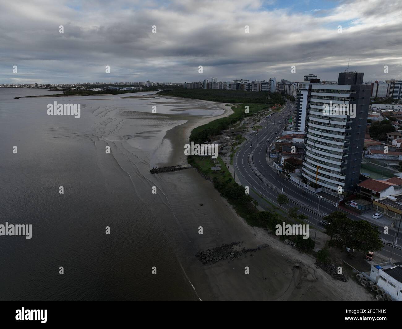 Aerial photograph of a coastal cityscape featuring high rise buildings ...