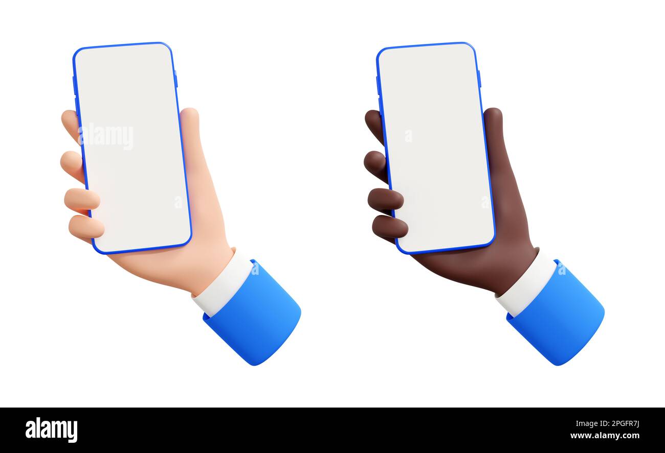 Hand holding mobile phone 3d render illustration set - human hand with ...