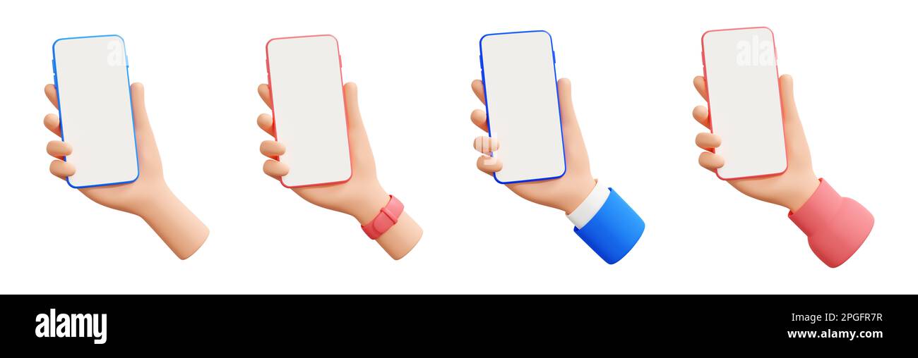 Hand holding mobile phone 3d render illustration - human hand with ...