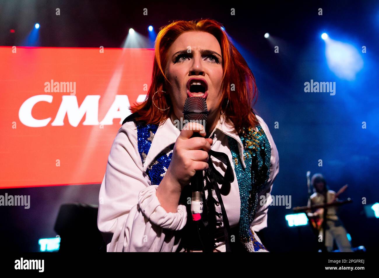 Ciara Mary-Alice Thompson of CMAT on stage during the Teenage Cancer ...