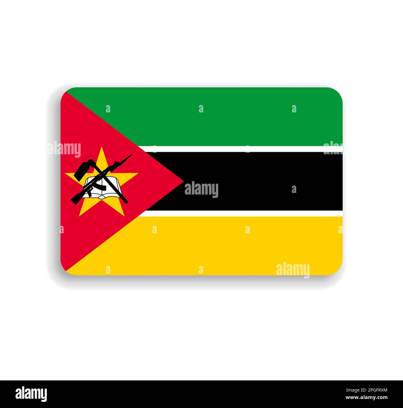 Mozambique flag - flat vector rectangle with rounded corners and dropped shadow Stock Vector ...