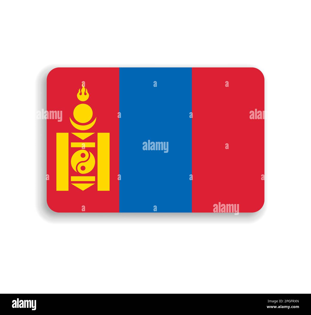 Mongolia flag - flat vector rectangle with rounded corners and dropped ...
