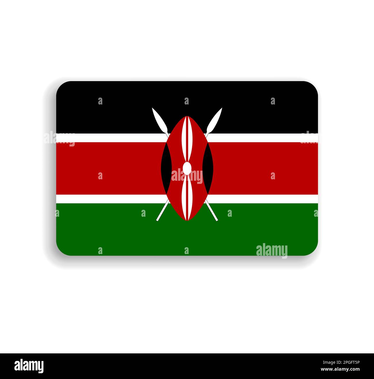 Kenya flag - flat vector rectangle with rounded corners and dropped shadow Stock Vector Image ...