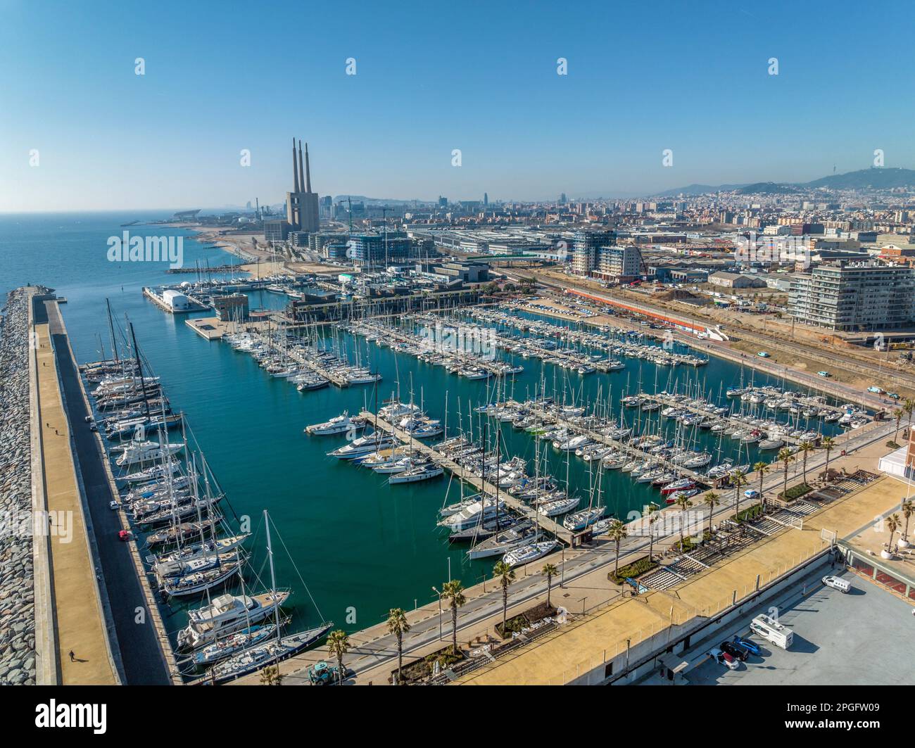 Badalona , Spain - February 22, 2023: The port of Marina de Badalona is ...