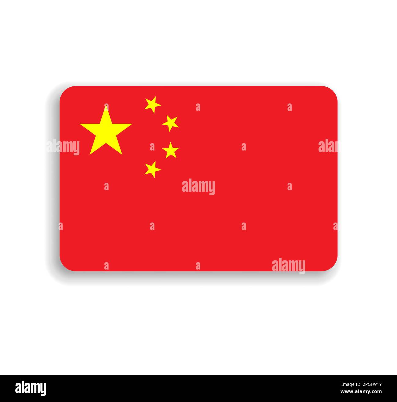 China flag - flat vector rectangle with rounded corners and dropped ...