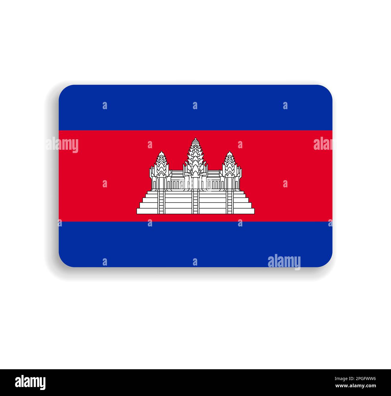 Cambodia flag - flat vector rectangle with rounded corners and dropped ...