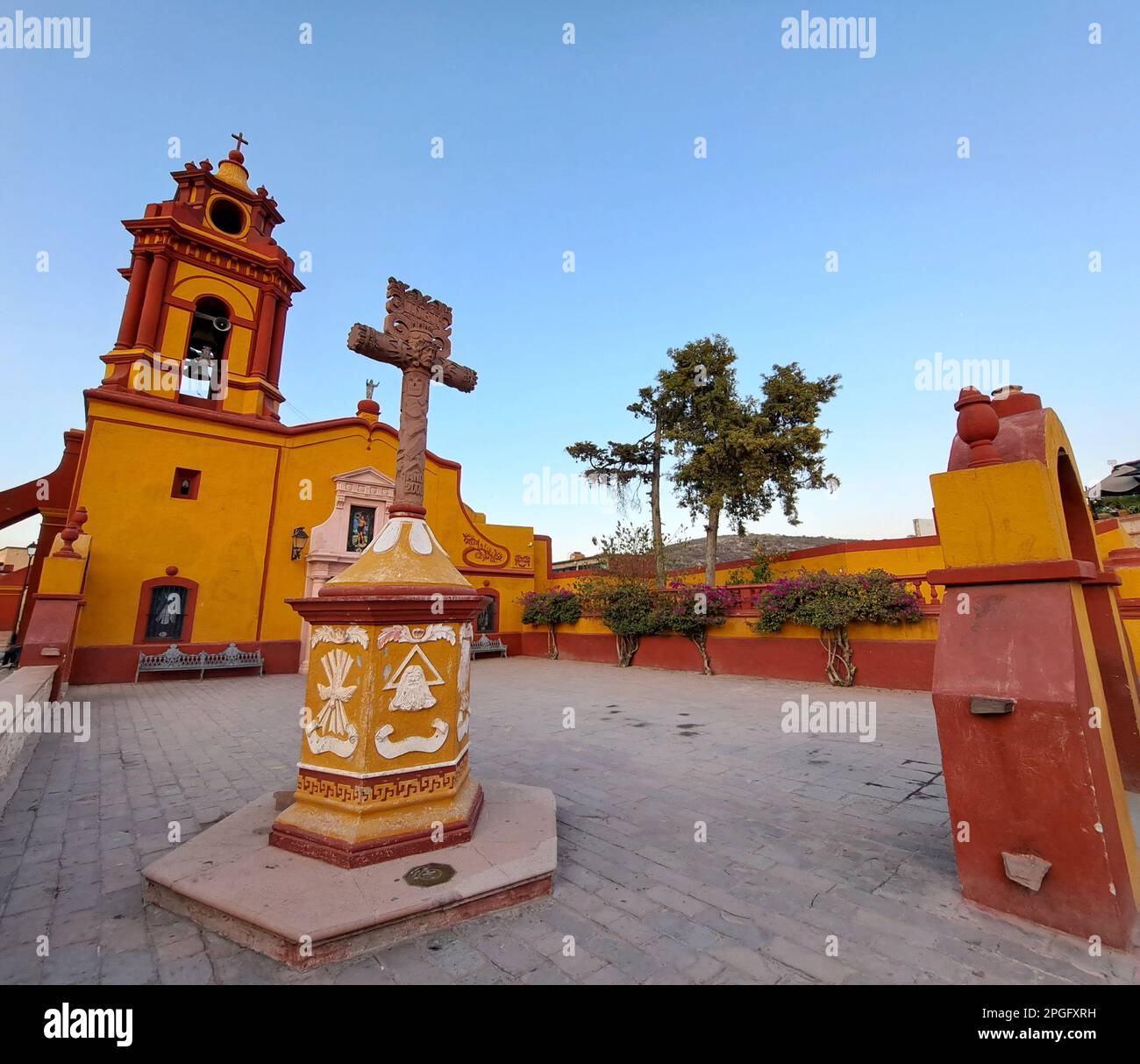 Magical town Pea de Bernal in Queretaro Mexico in the center The Temple ...