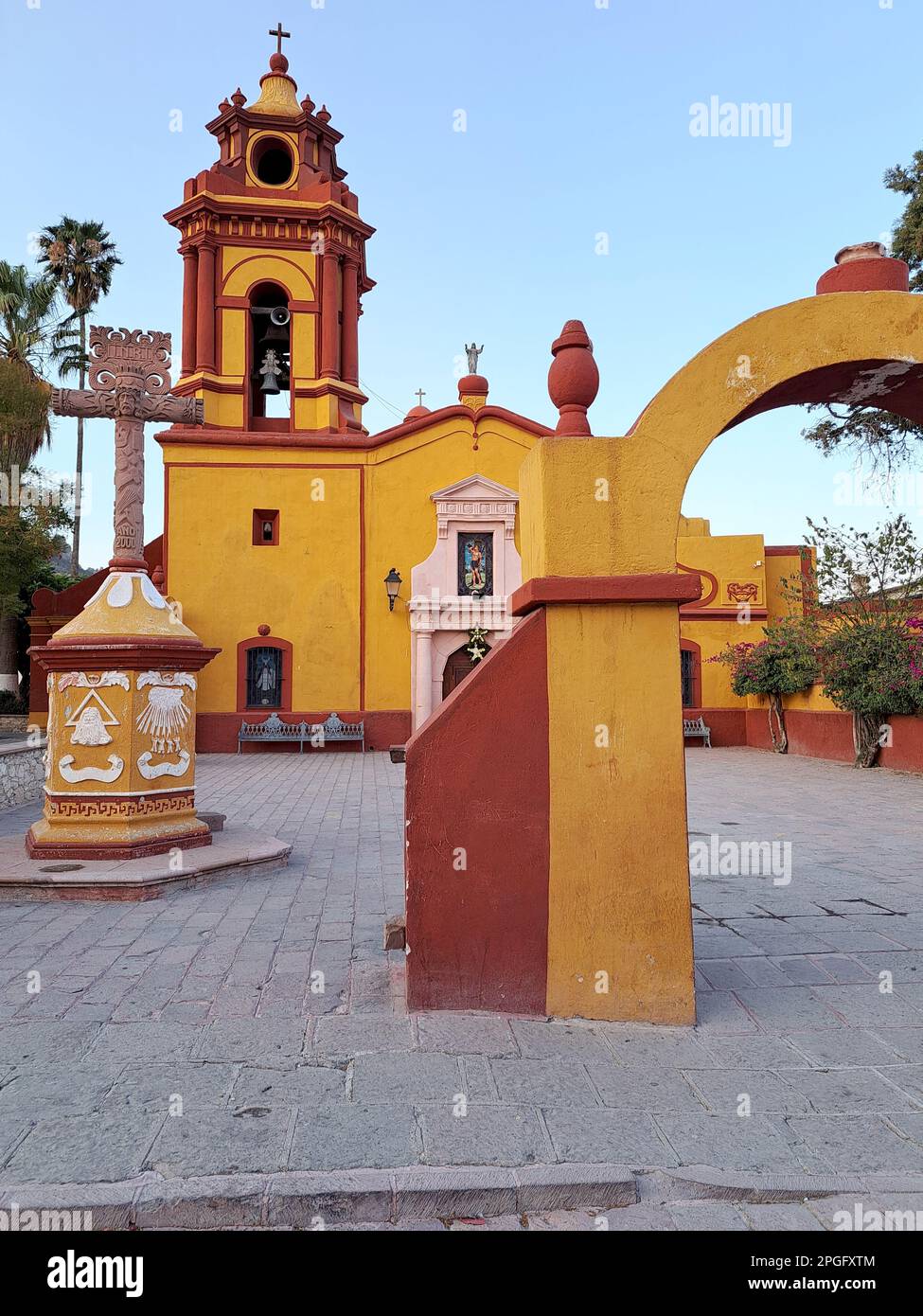 Magical town Pea de Bernal in Queretaro Mexico in the center The Temple ...
