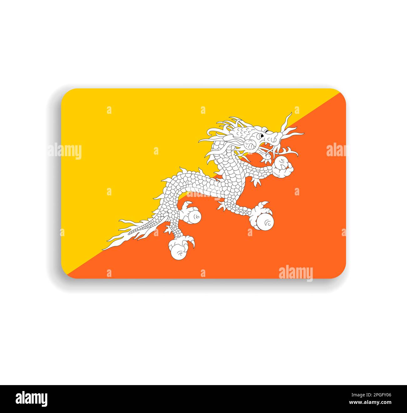 Bhutan flag - flat vector rectangle with rounded corners and dropped ...