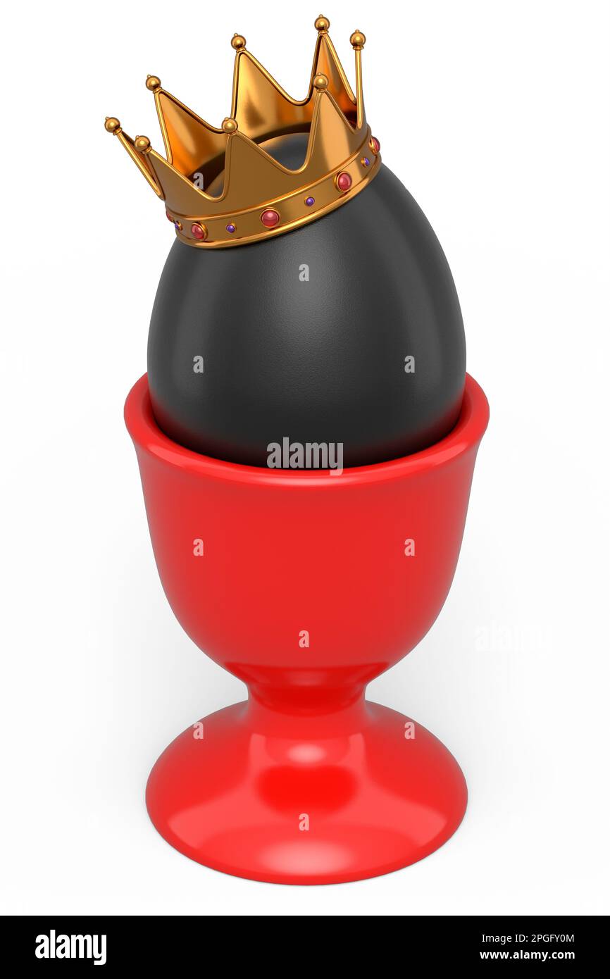 Farm black egg with gold royal king crown in ceramic egg cup for ...
