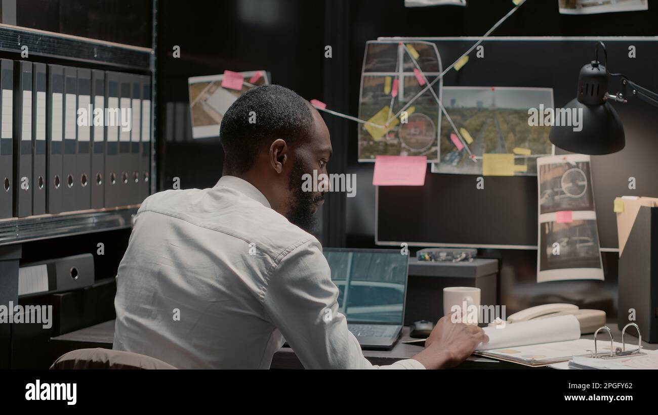 Private investigator conducted research to solve case, analyzing ...