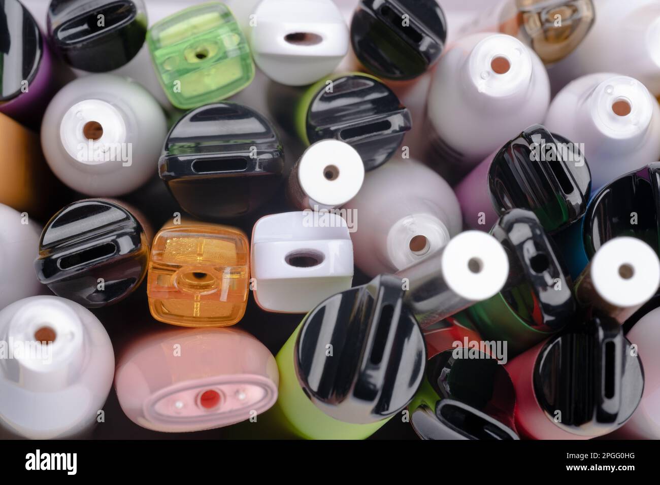 Synthetic nicotine concept. Various disposable electronic cigarettes ...