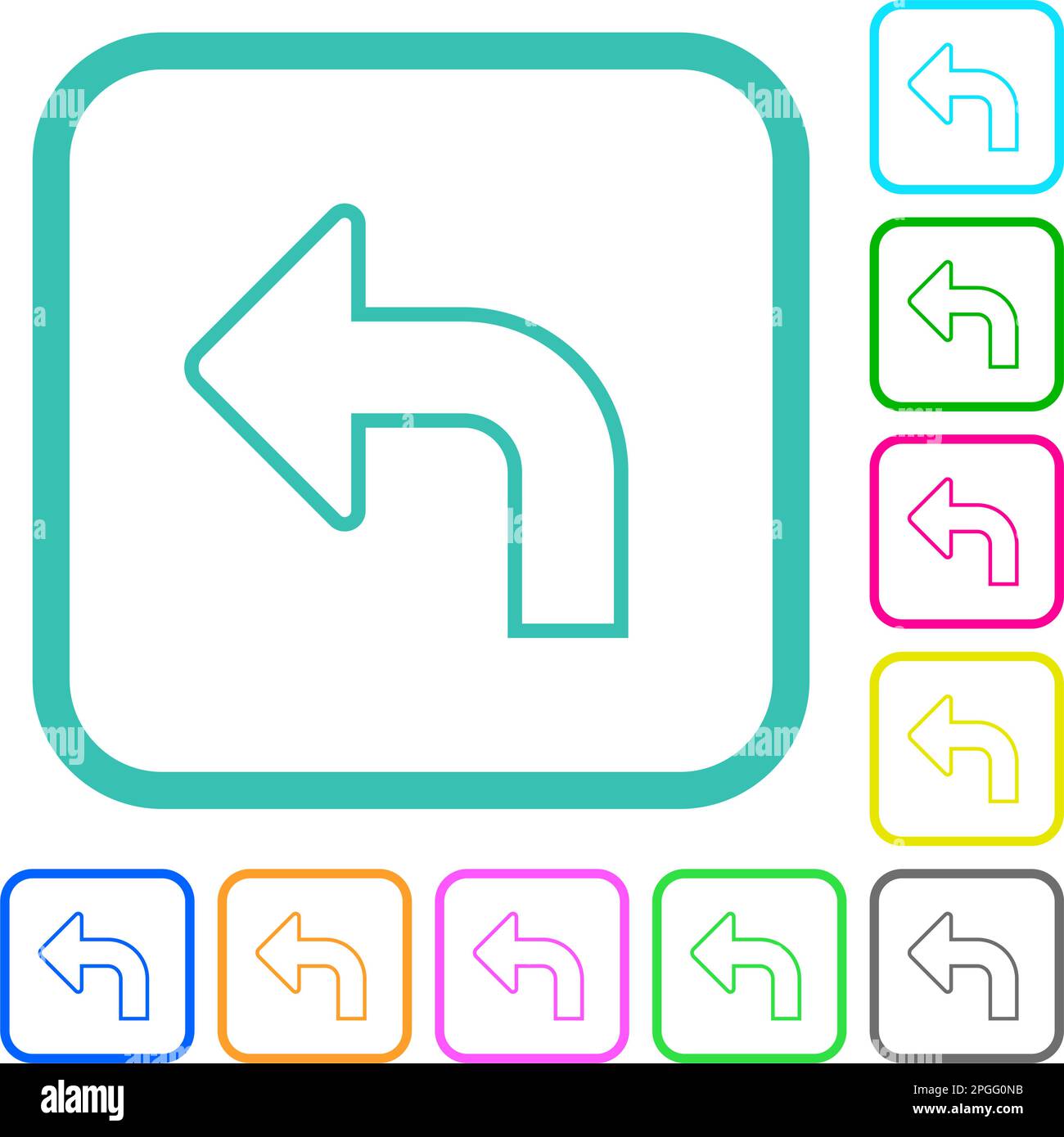 Top left side turn arrow outline vivid colored flat icons in curved ...