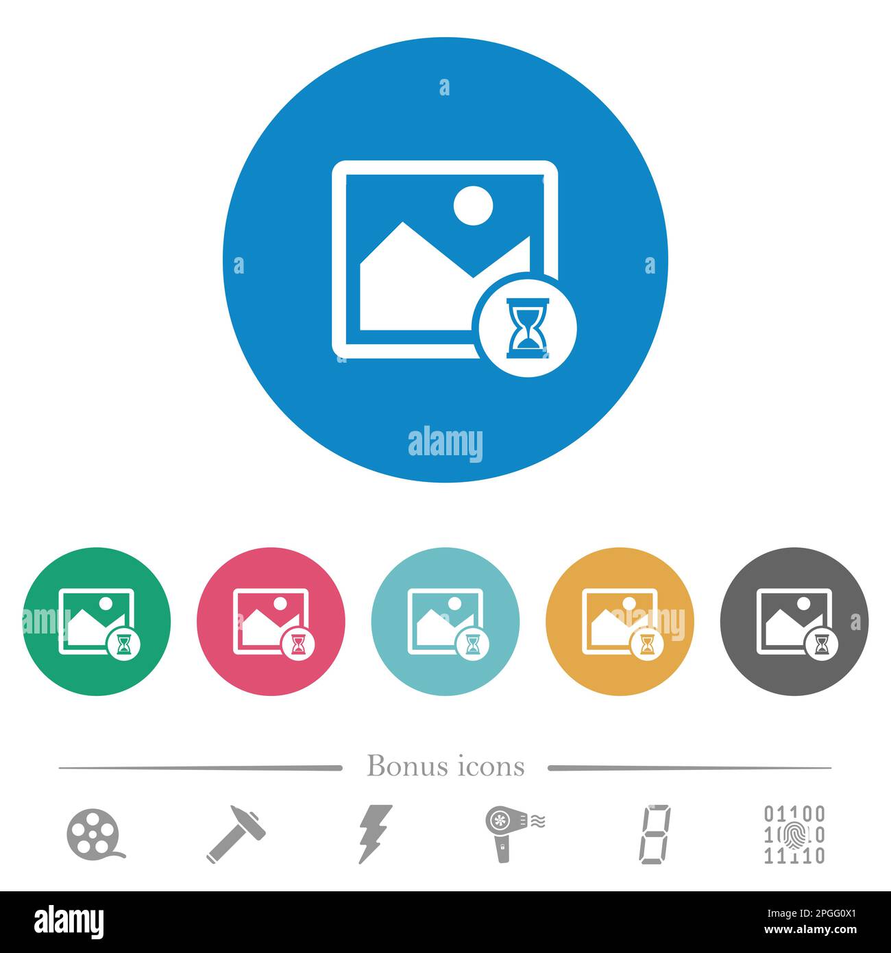 Image processing flat white icons on round color backgrounds. 6 bonus ...