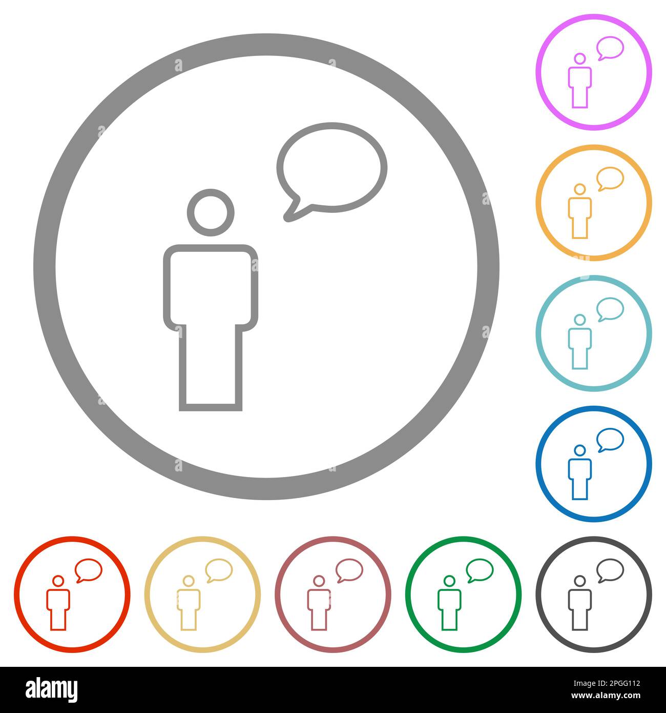 One talking person with oval bubble outline flat color icons in round ...