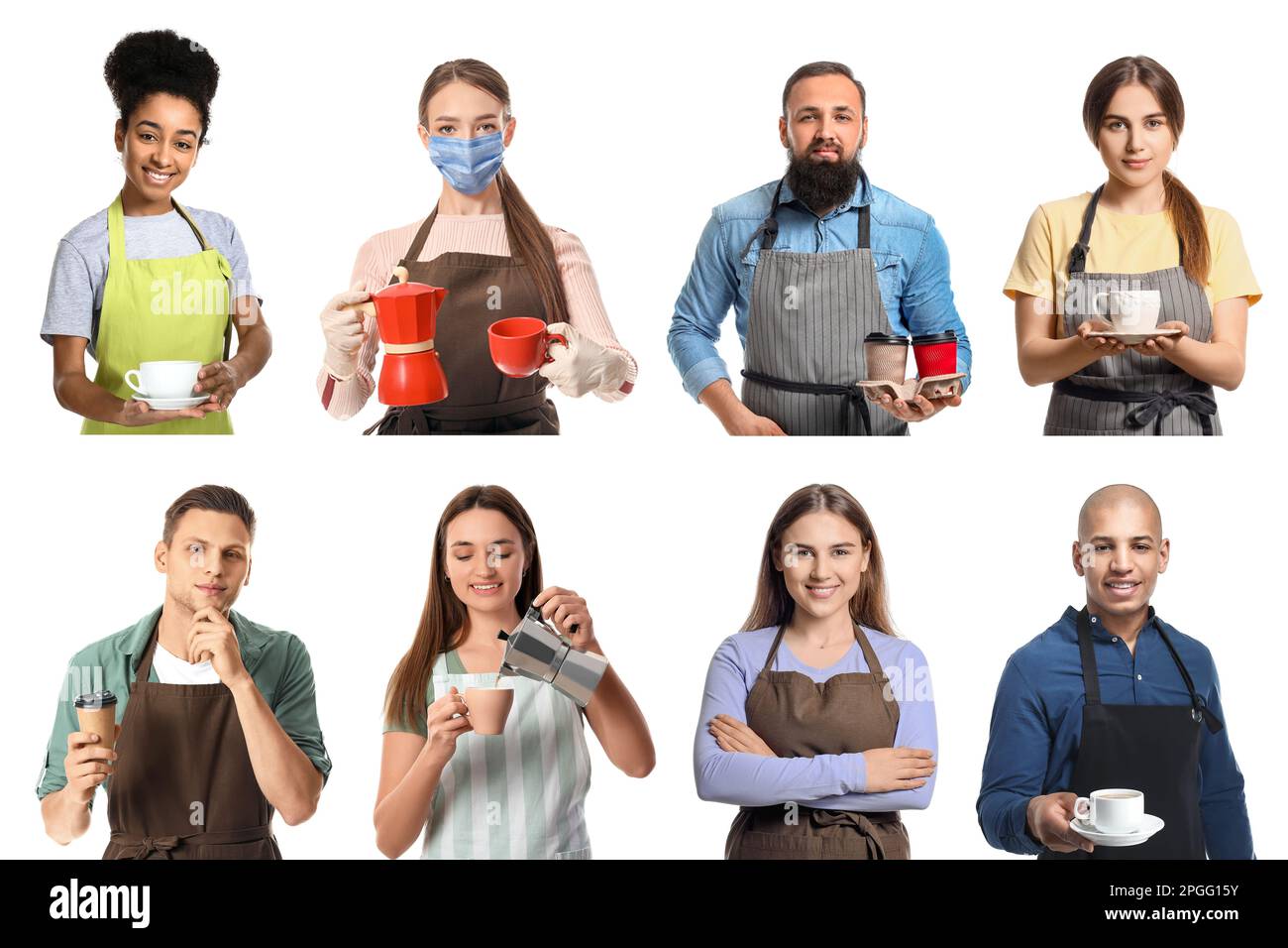 Group of baristas on white background Stock Photo - Alamy