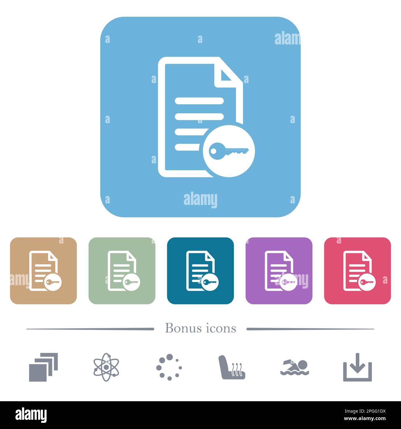 Secure document white flat icons on color rounded square backgrounds. 6 ...